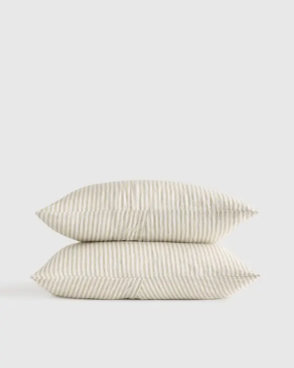 Quince European Linen Sham Set - Willowleaf/white Stripe