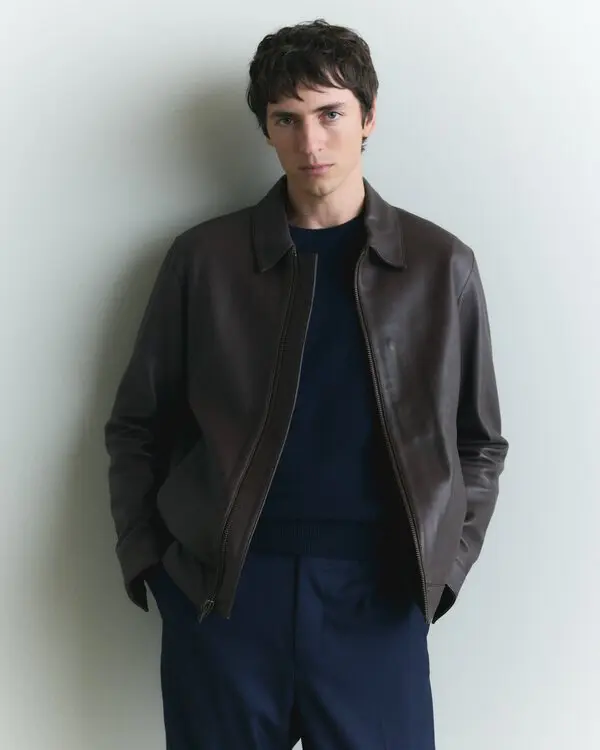 Quince Leather Harrington Jacket - Rich Brown