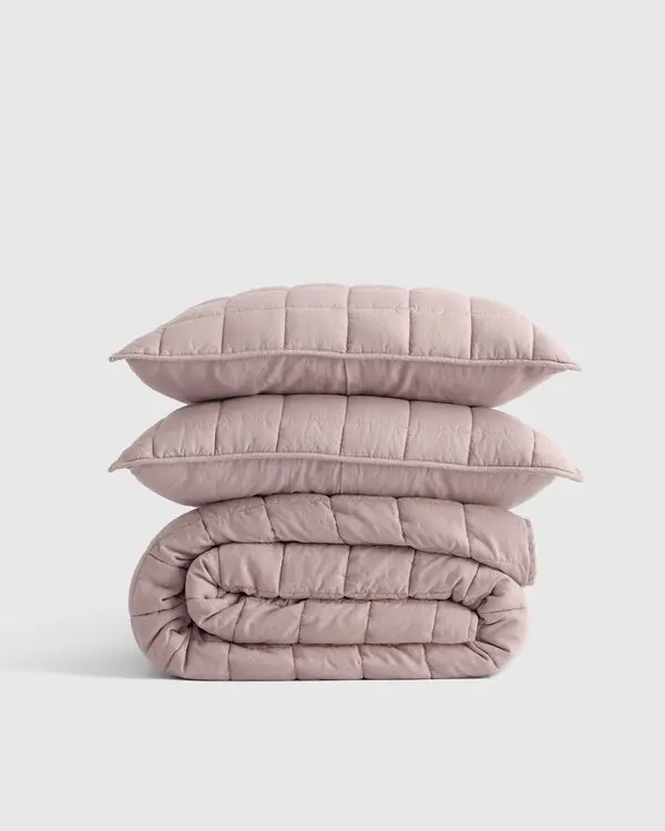 Quince European Linen Box Quilt Set, Size - Dusty Mauve