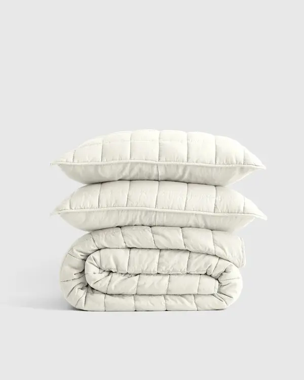 Quince European Linen Box Quilt Set, Size - Ivory