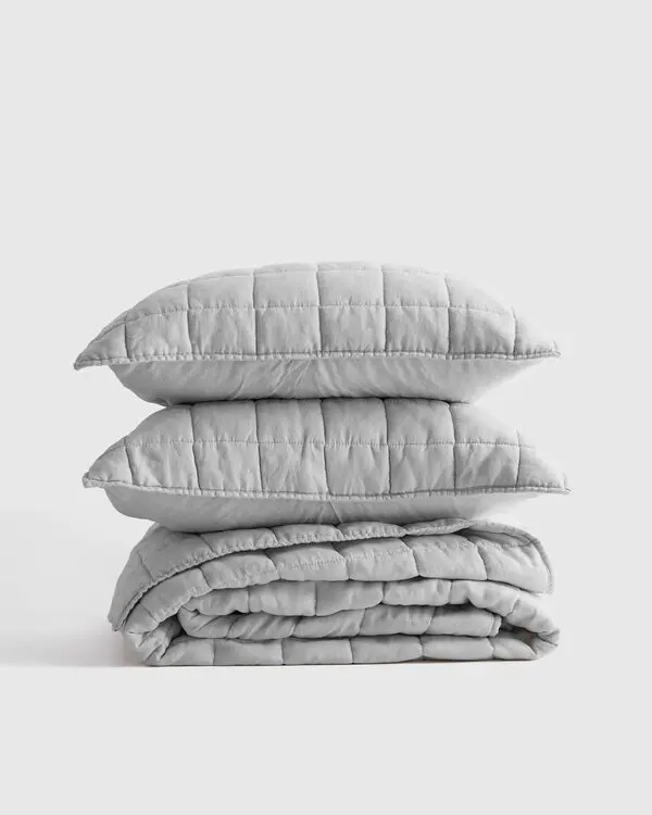 Quince European Linen Box Quilt Set, Size - Light Grey
