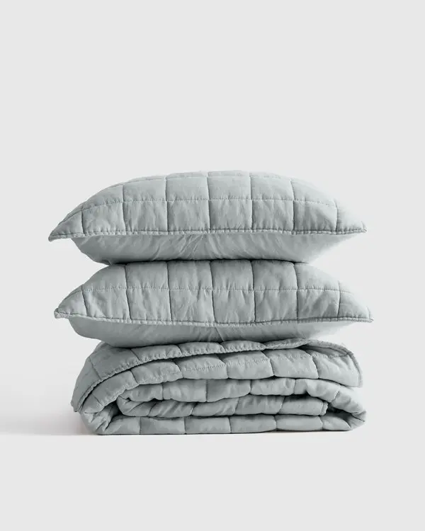 Quince European Linen Box Quilt Set, Size - Mist