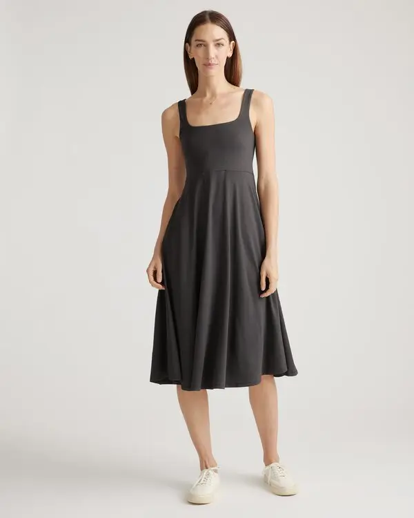 Quince Flowknit Breeze Fit & Flare Midi Dress - Black