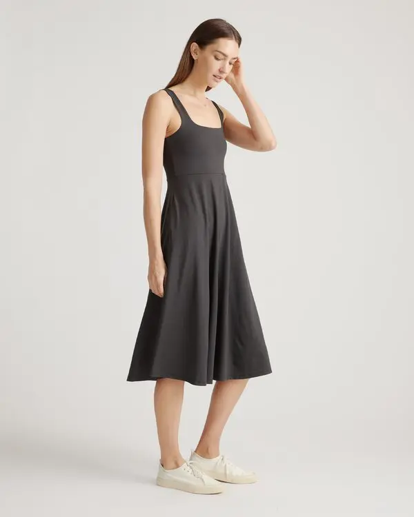 Quince Flowknit Breeze Fit & Flare Midi Dress - Black