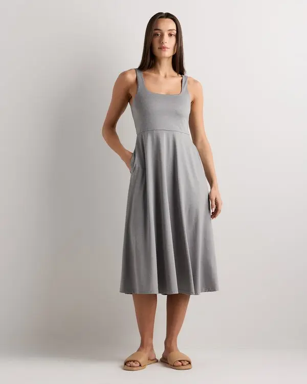 Quince Flowknit Breeze Fit & Flare Midi Dress - Heather Grey