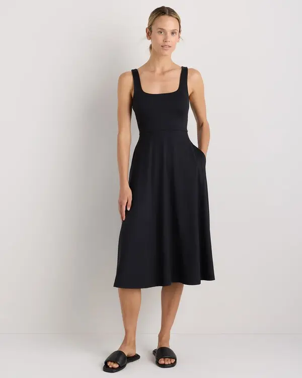 Quince Flowknit Breeze Fit & Flare Midi Dress - True Black