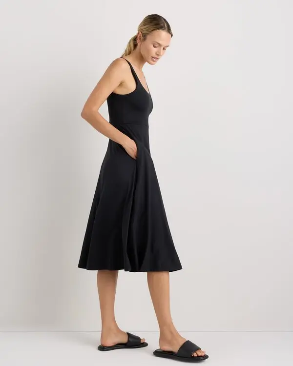 Quince Flowknit Breeze Fit & Flare Midi Dress - True Black