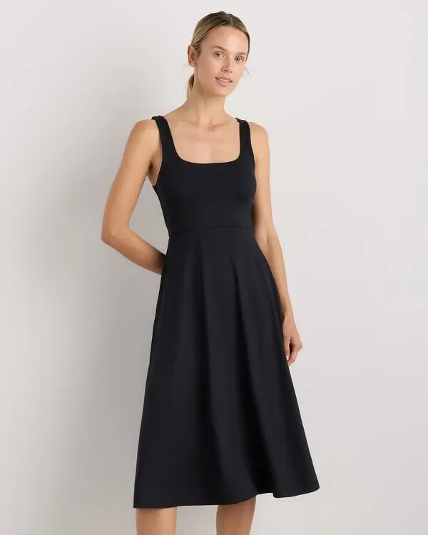 Quince Flowknit Breeze Fit & Flare Midi Dress - True Black