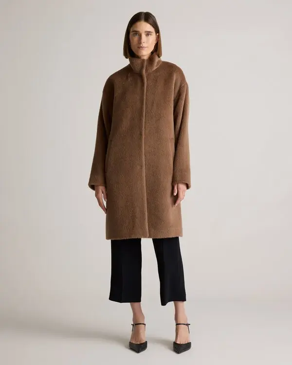 Quince Alpaca-wool Stand Collar Coat - Rustic Brown