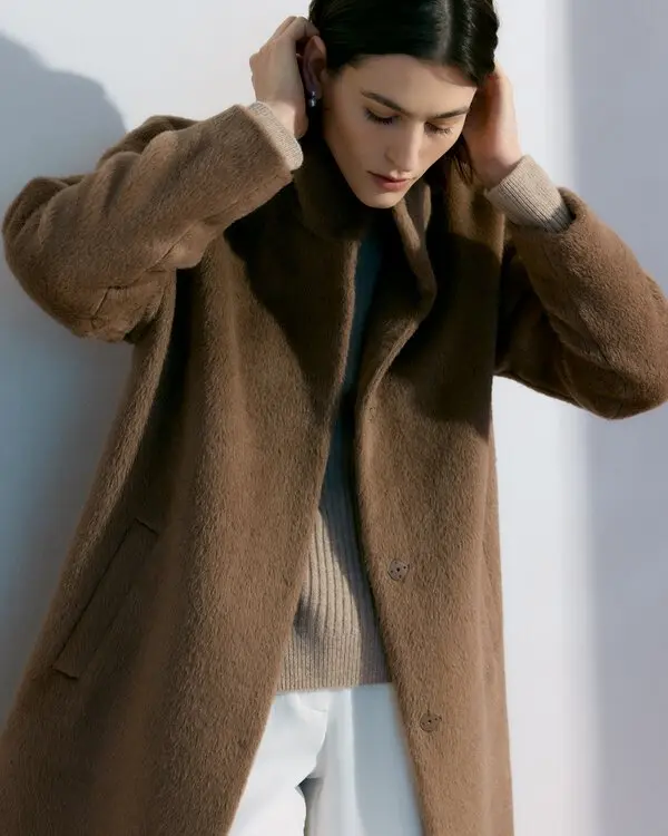 Quince Alpaca-wool Stand Collar Coat - Rustic Brown