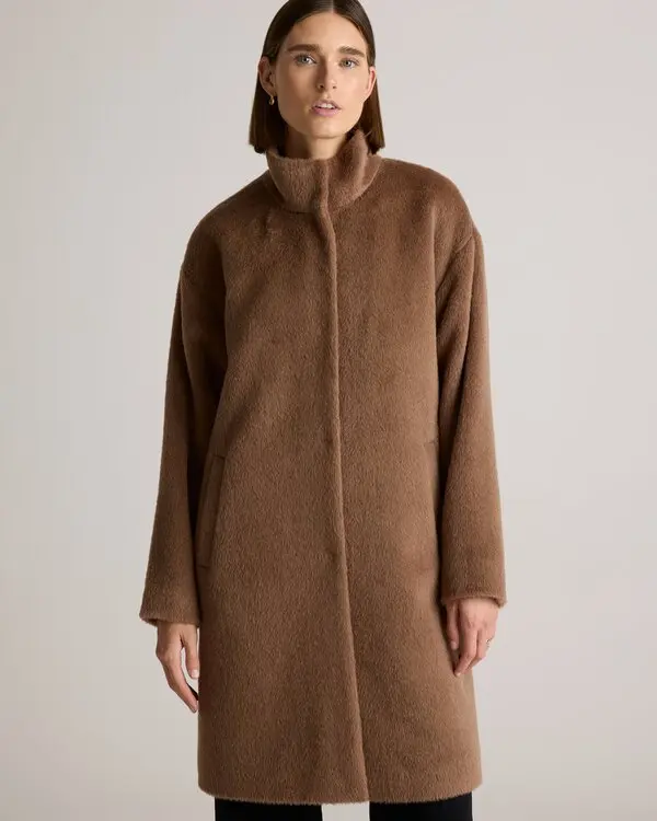 Quince Alpaca-wool Stand Collar Coat - Rustic Brown
