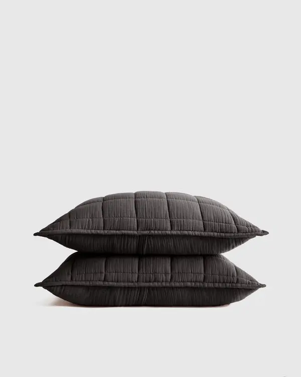 Quince Gauze Box Quilt Sham Set - Charcoal