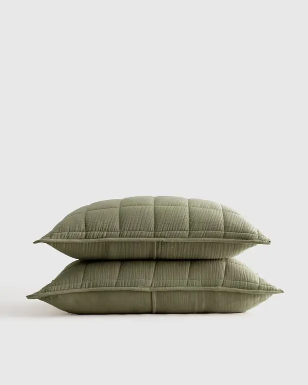 Quince Gauze Box Quilt Sham Set - Olive