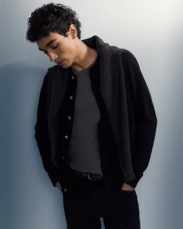 Quince Mongolian Cashmere Button-down Sweater - Black