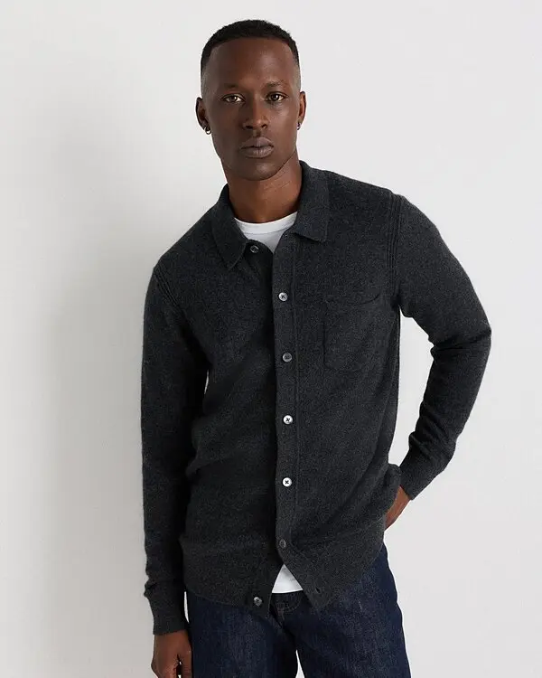 Quince Mongolian Cashmere Button-down Sweater - Heather Charcoal