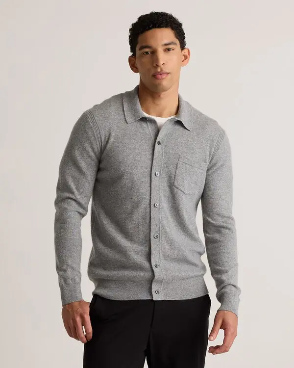 Quince Mongolian Cashmere Button Down Sweater - Heather Grey