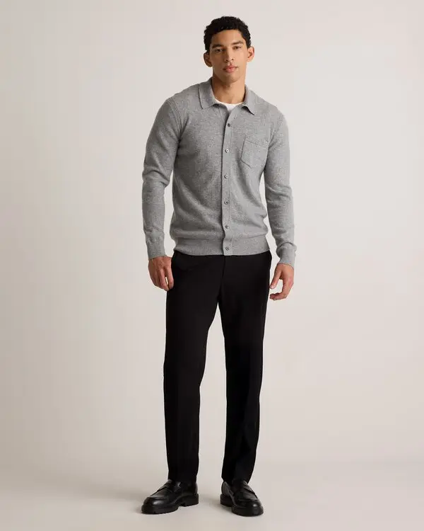 Quince Mongolian Cashmere Button Down Sweater - Heather Grey