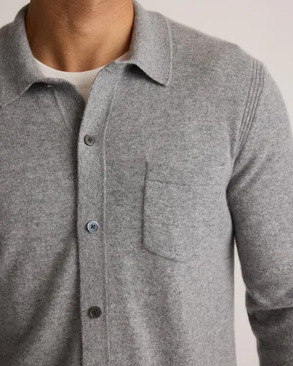 Quince Mongolian Cashmere Button Down Sweater - Heather Grey