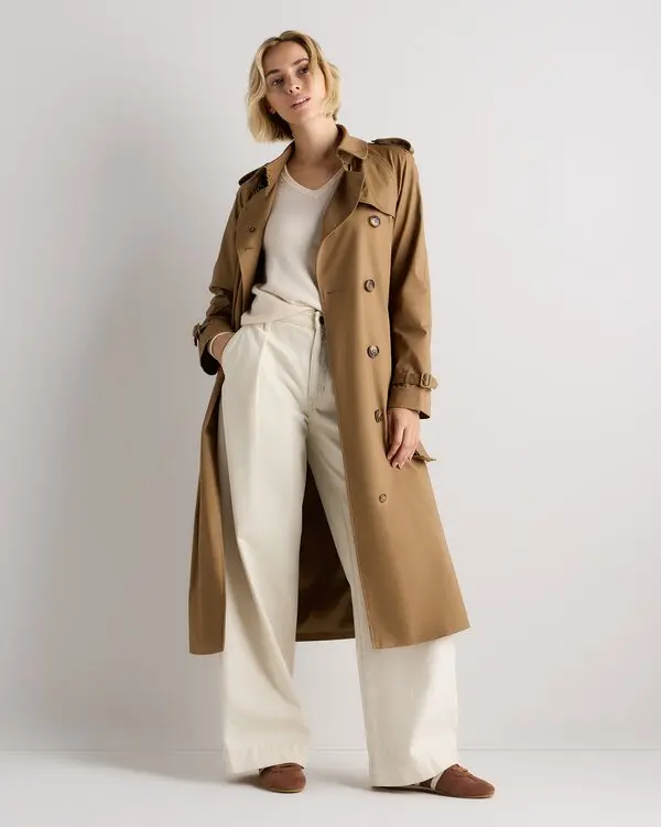 Quince Comfort Stretch Long Trench Coat - Dark Khaki