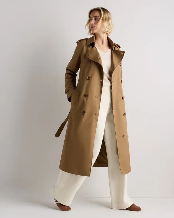 Quince Comfort Stretch Long Trench Coat - Dark Khaki
