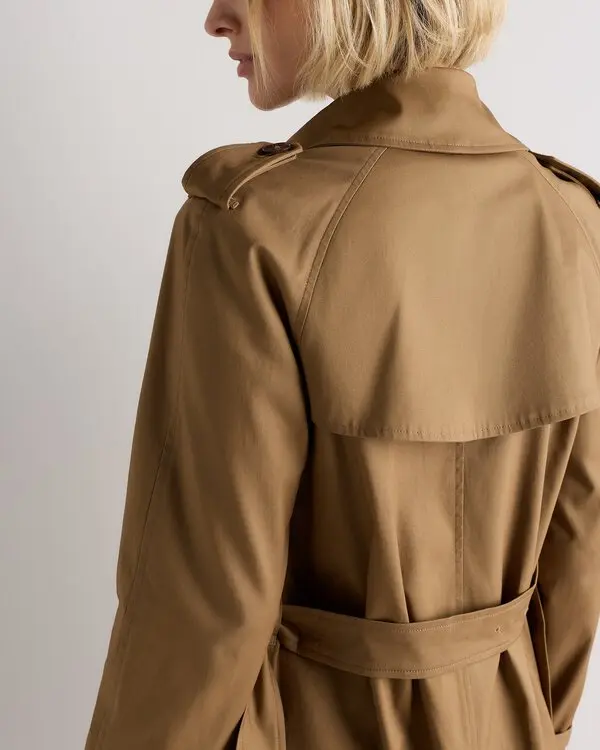 Quince Comfort Stretch Long Trench Coat - Dark Khaki
