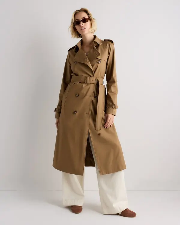 Quince Comfort Stretch Long Trench Coat - Dark Khaki