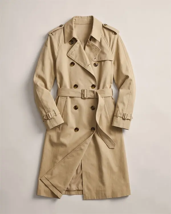 Quince Comfort Stretch Long Trench Coat - Light Khaki