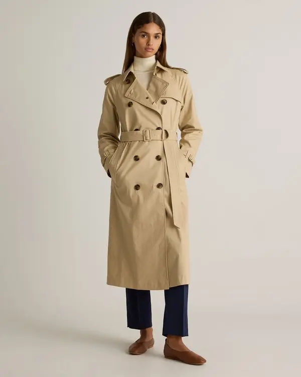 Quince Comfort Stretch Long Trench Coat - Light Khaki