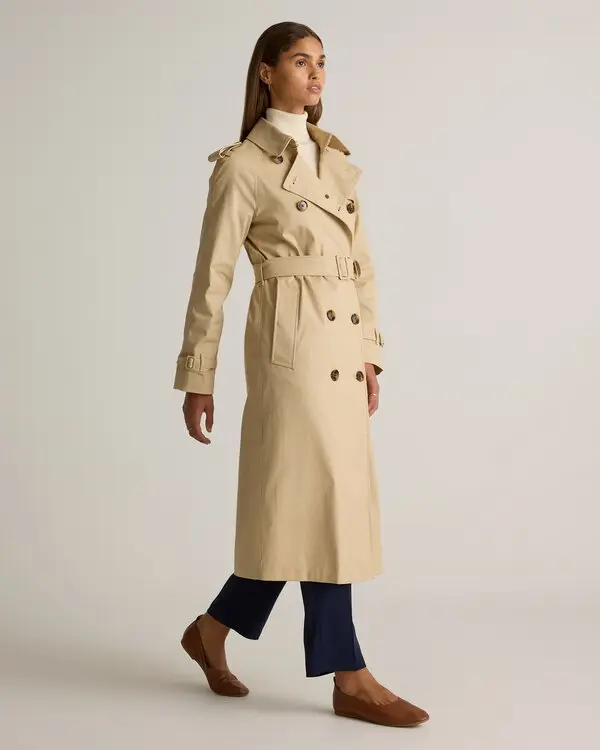 Quince Comfort Stretch Long Trench Coat - Light Khaki