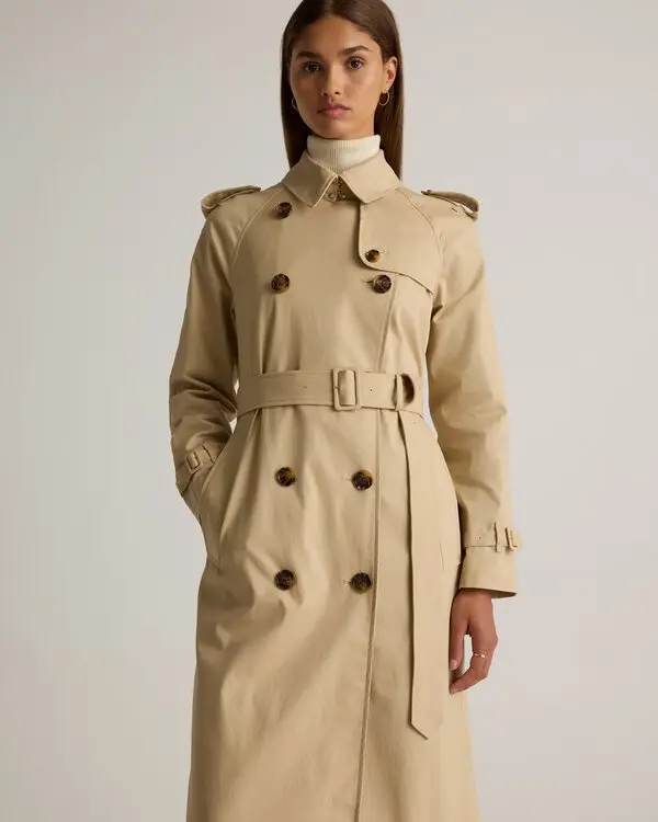 Quince Comfort Stretch Long Trench Coat - Light Khaki
