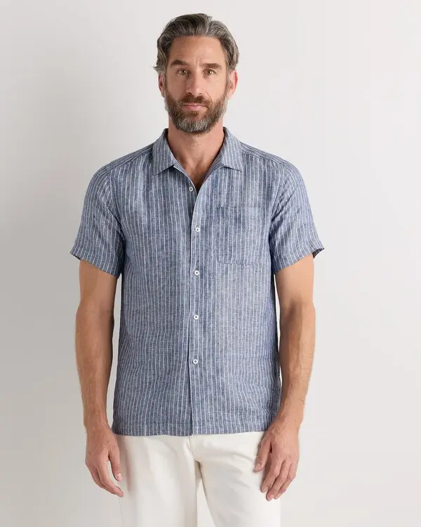 Quince 100% European Linen Camp Shirt - Chambray Stripe