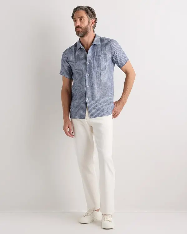Quince 100% European Linen Camp Shirt - Chambray Stripe