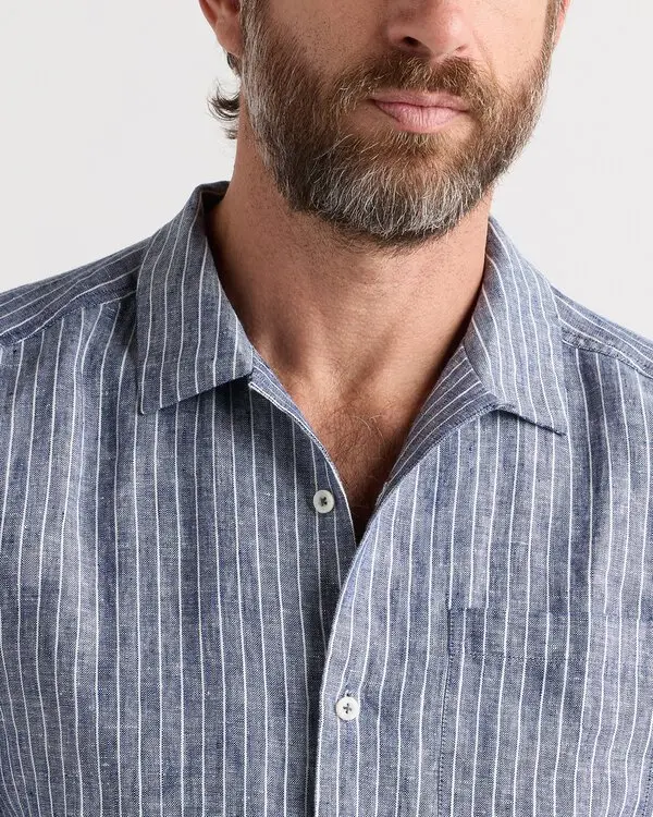 Quince 100% European Linen Camp Shirt - Chambray Stripe