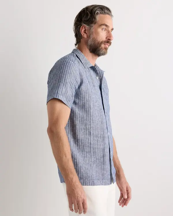Quince 100% European Linen Camp Shirt - Chambray Stripe