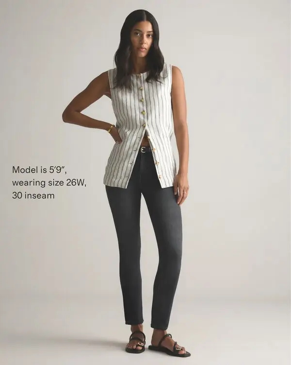 Quince Luna Stretch Slim Straight Jeans - Faded Black