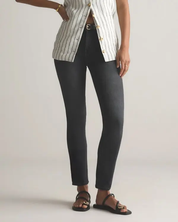 Quince Luna Stretch Slim Straight Jeans - Faded Black