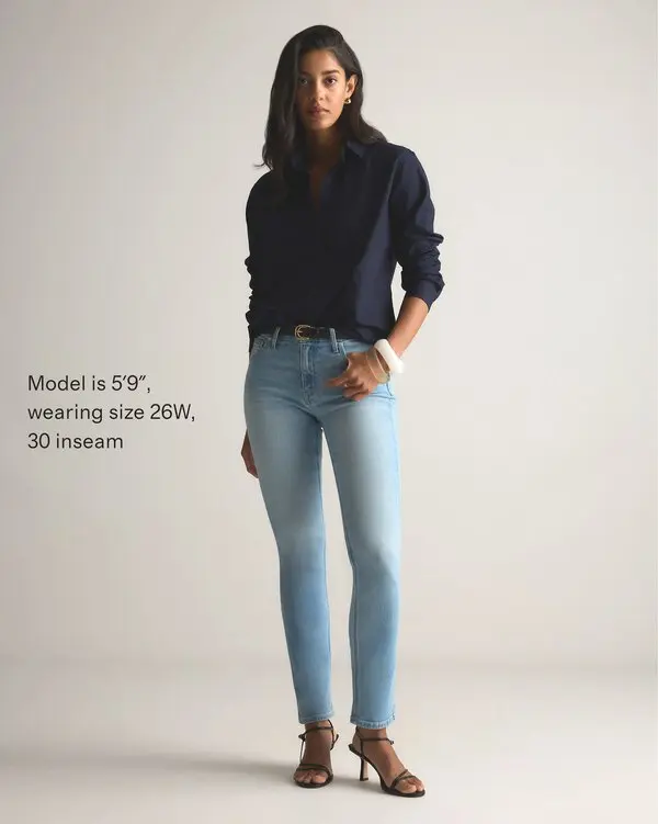 Quince Luna Stretch Slim Straight Jeans - Frosted Blue