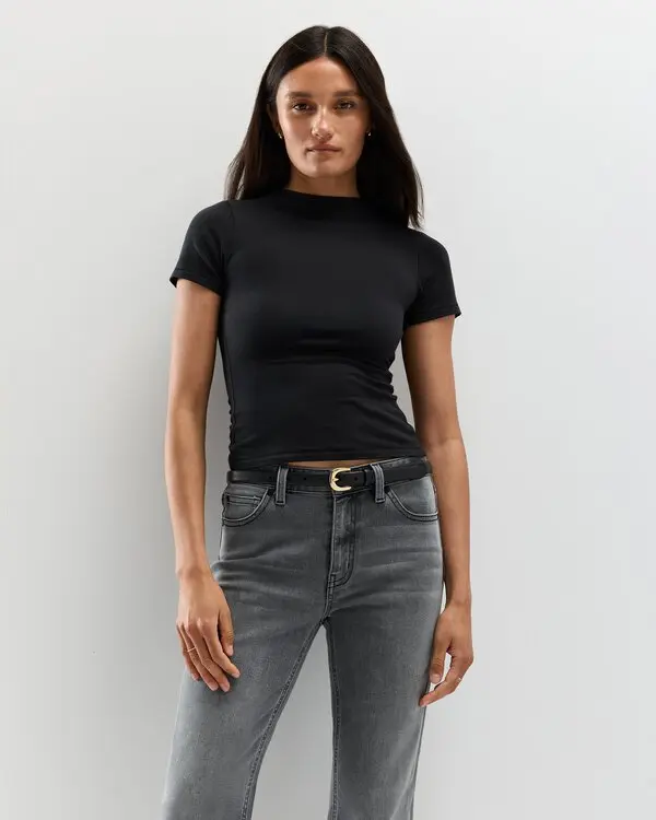 Quince Luna Stretch Slim Straight Jeans - Greyed Out