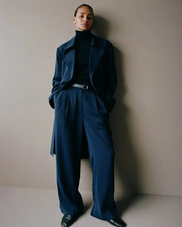 Quince Stretch Crepe Trench Coat - Navy
