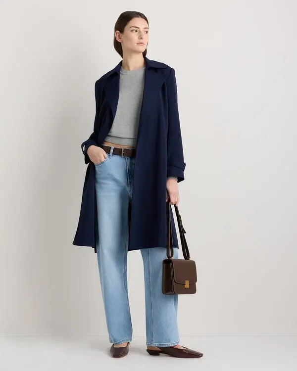 Quince Stretch Crepe Trench Coat - Navy