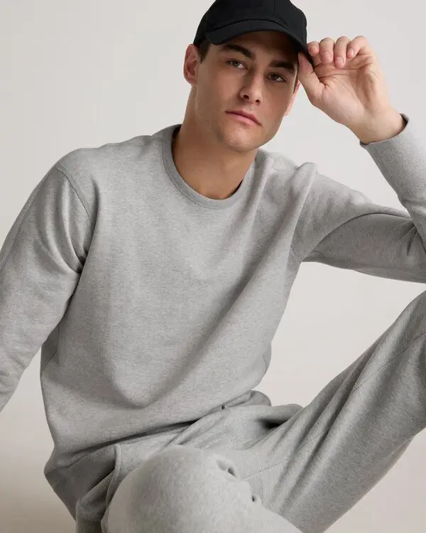 Quince Organic Midweight French Terry Crewneck Sweater - Light Heather Grey