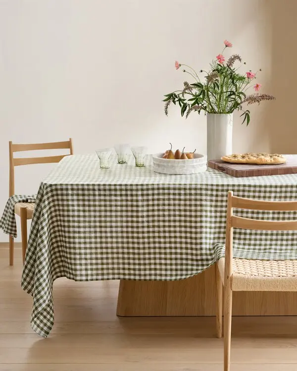 Quince European Linen Tablecloth - Olive Gingham