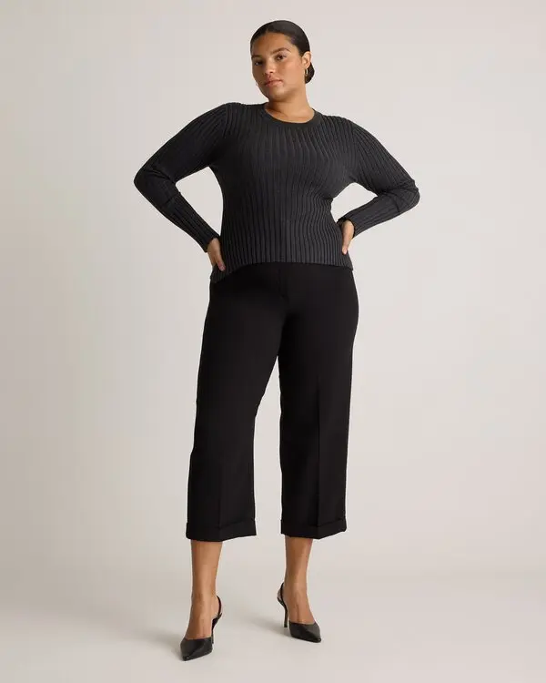 Quince Cotton Cashmere Ribbed Long Sleeve Sweater - Heather Charcoal