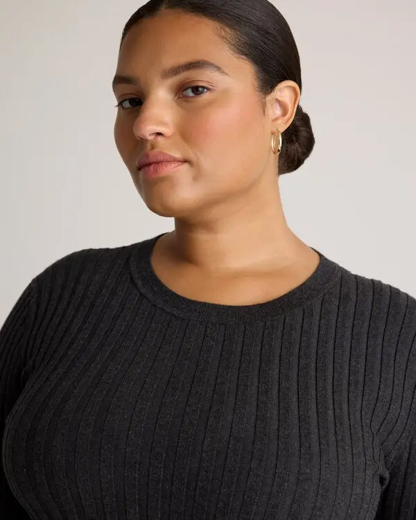 Quince Cotton Cashmere Ribbed Long Sleeve Sweater - Heather Charcoal