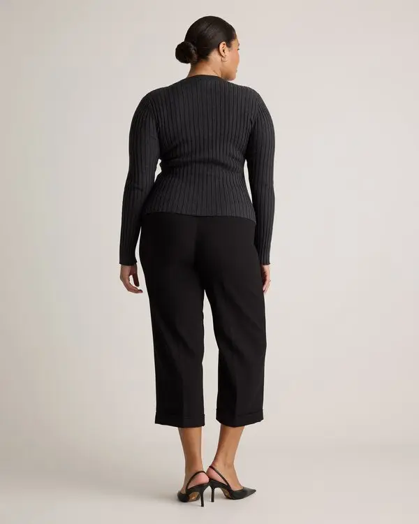 Quince Cotton Cashmere Ribbed Long Sleeve Sweater - Heather Charcoal