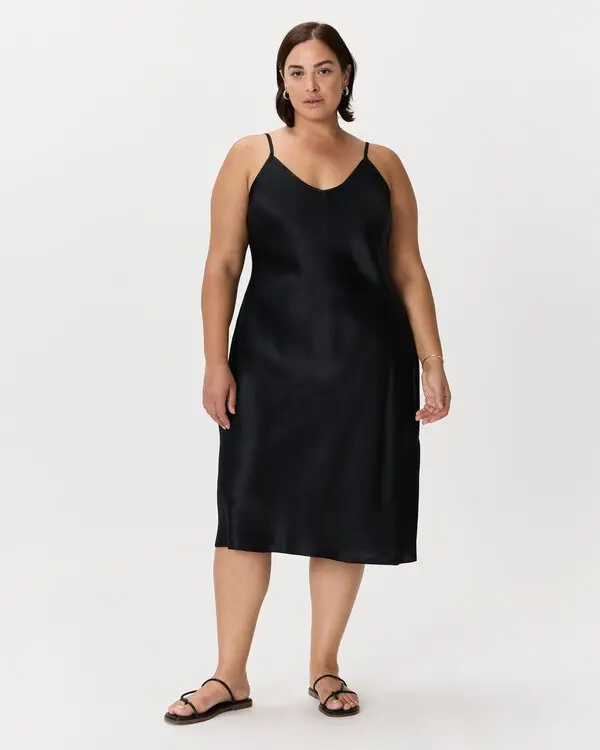 Quince 100% Washable Silk Slip Dress - Black