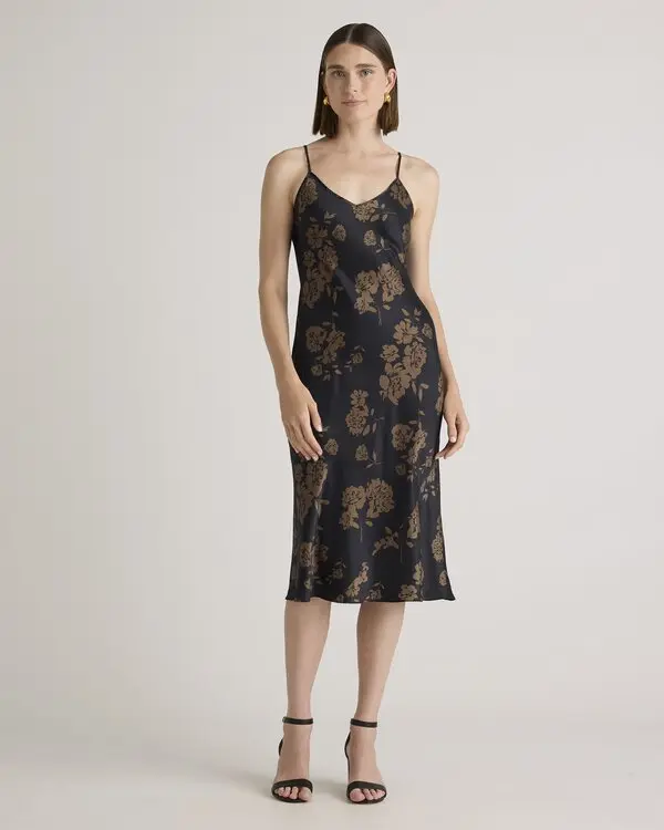 Quince 100% Washable Silk Slip Dress - Caper Eclipse