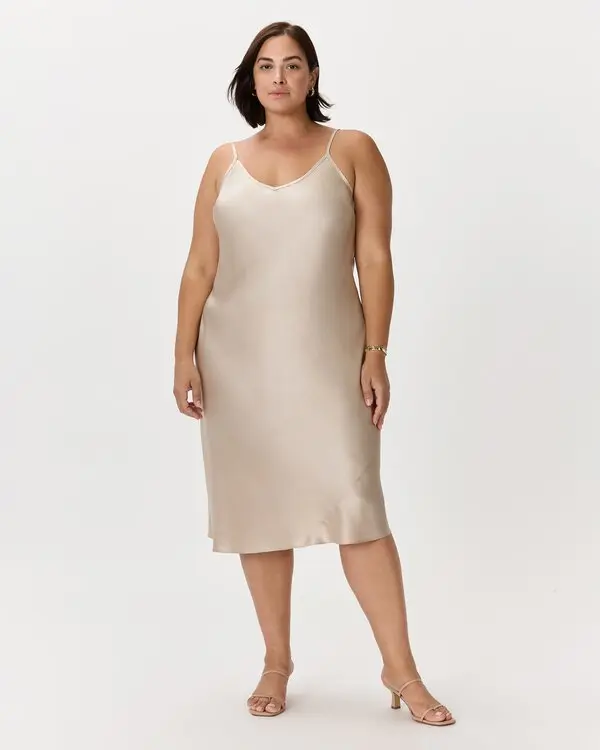 Quince 100% Washable Silk Slip Dress - Champagne