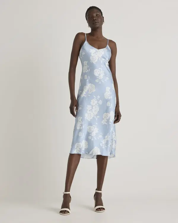 Quince 100% Washable Silk Slip Dress - Ethereal Blue