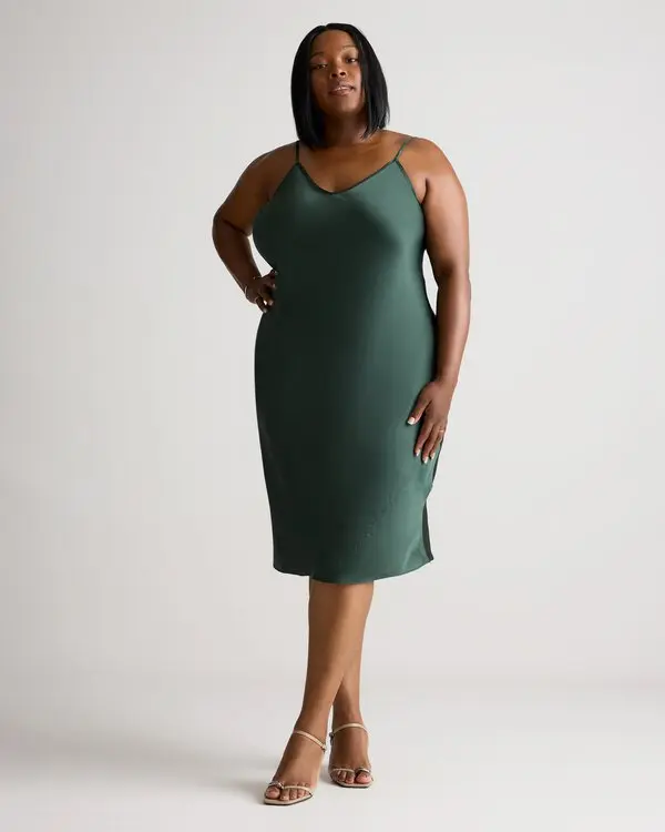 Quince 100% Washable Silk Slip Dress - Forest Green